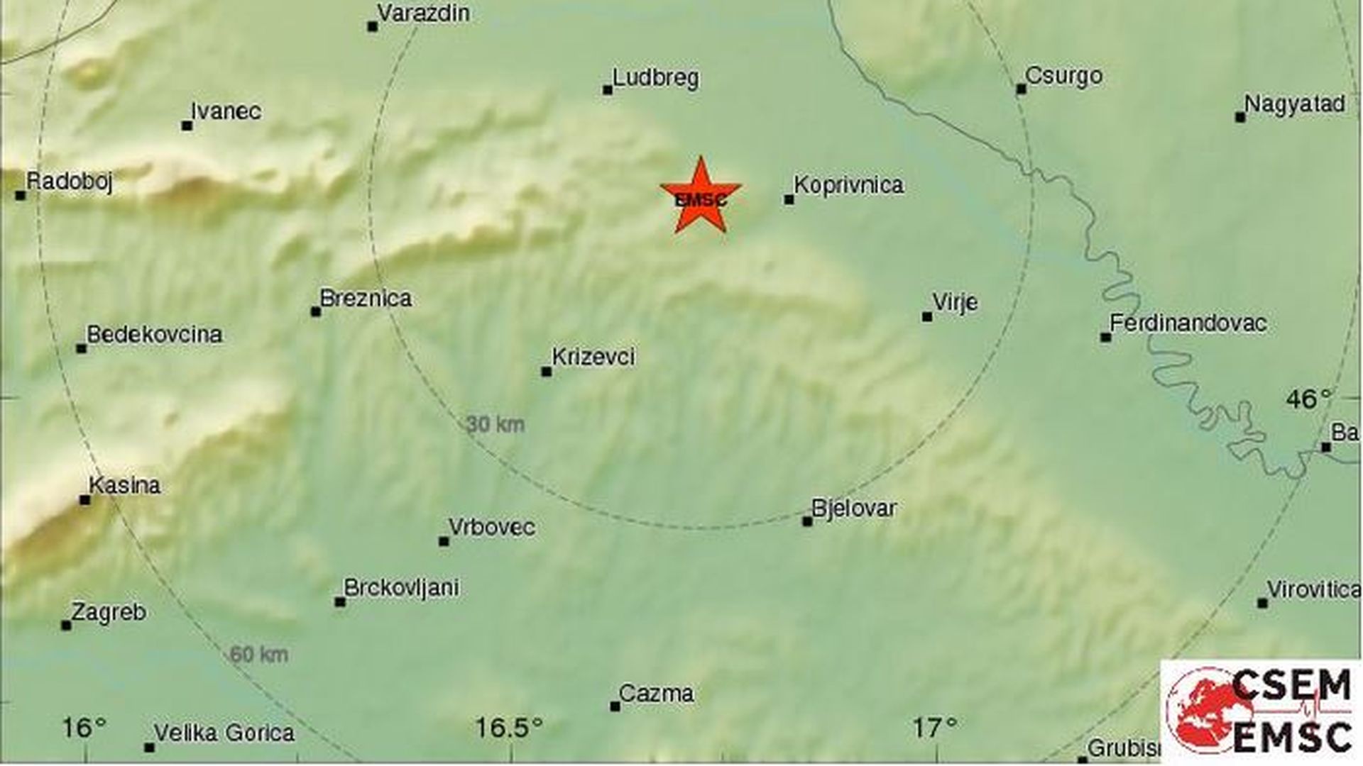 Potres magnitude 3.2 prema Richteru zatresao Križevce, osjetio se i u Koprivnici