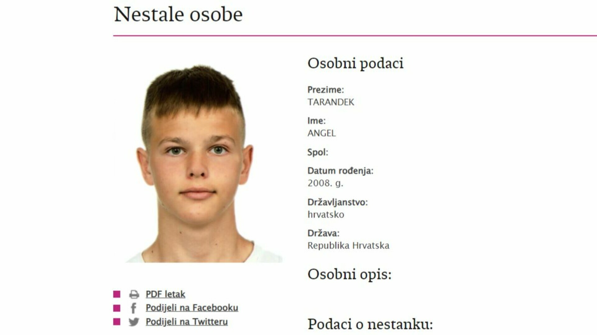 Policija moli za pomoć: Drugi put u mjesec dana nestao je Angel